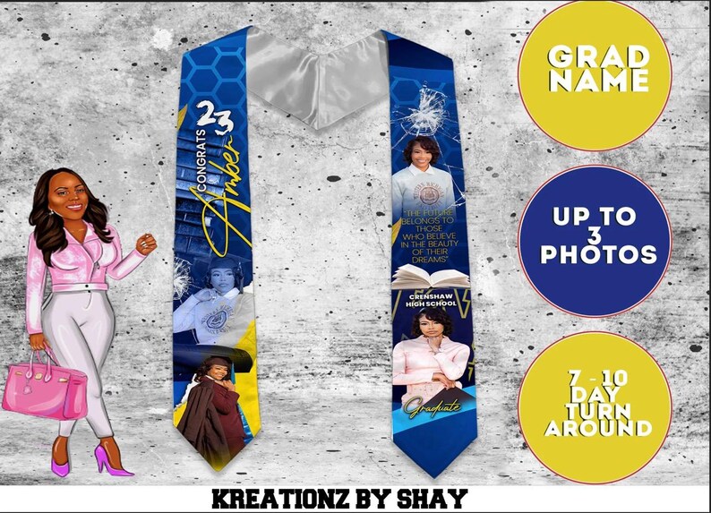 Graduation Stole Blue N Yellow Glass - Etsy