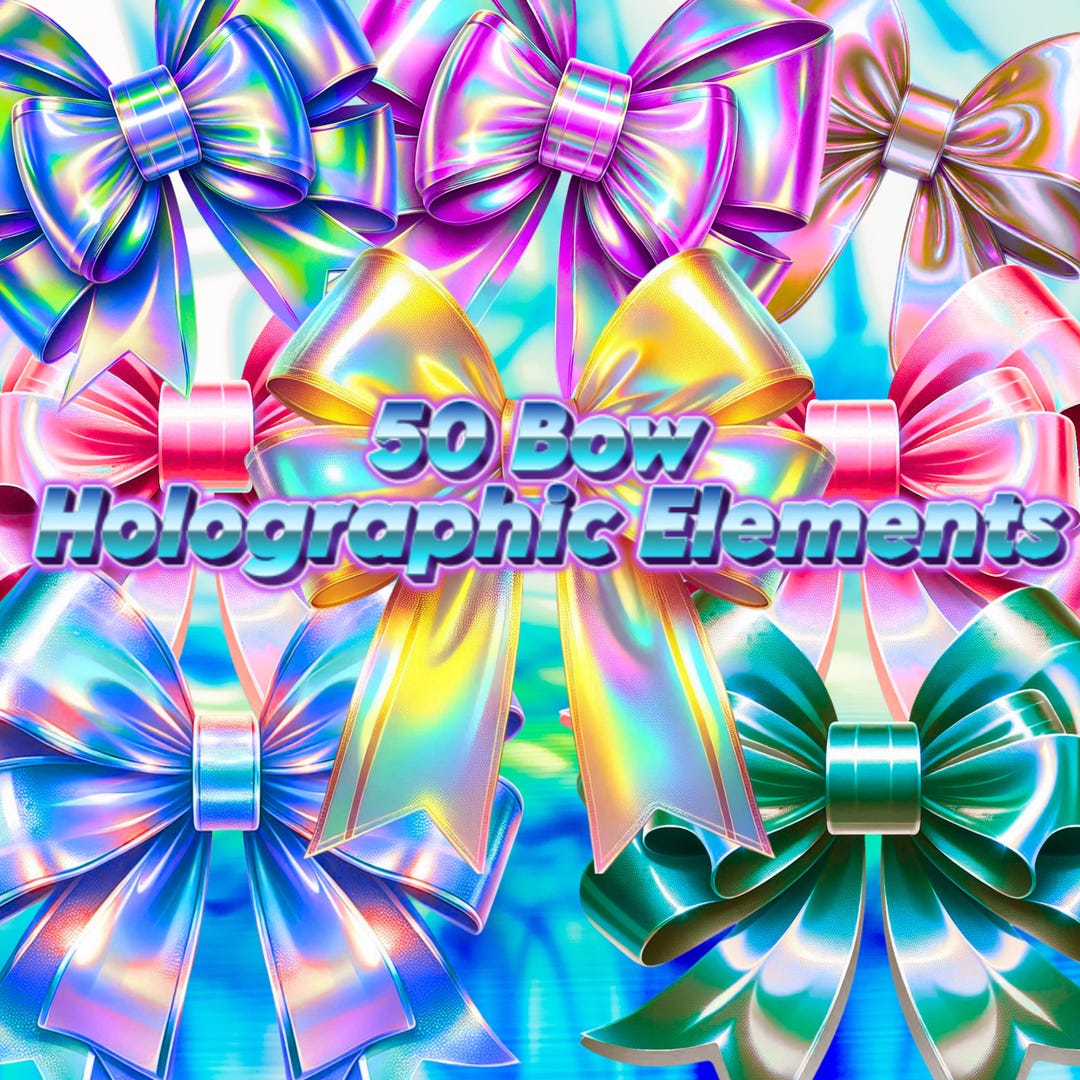 50 Bow Holographic Elements PNG Bundle - Etsy