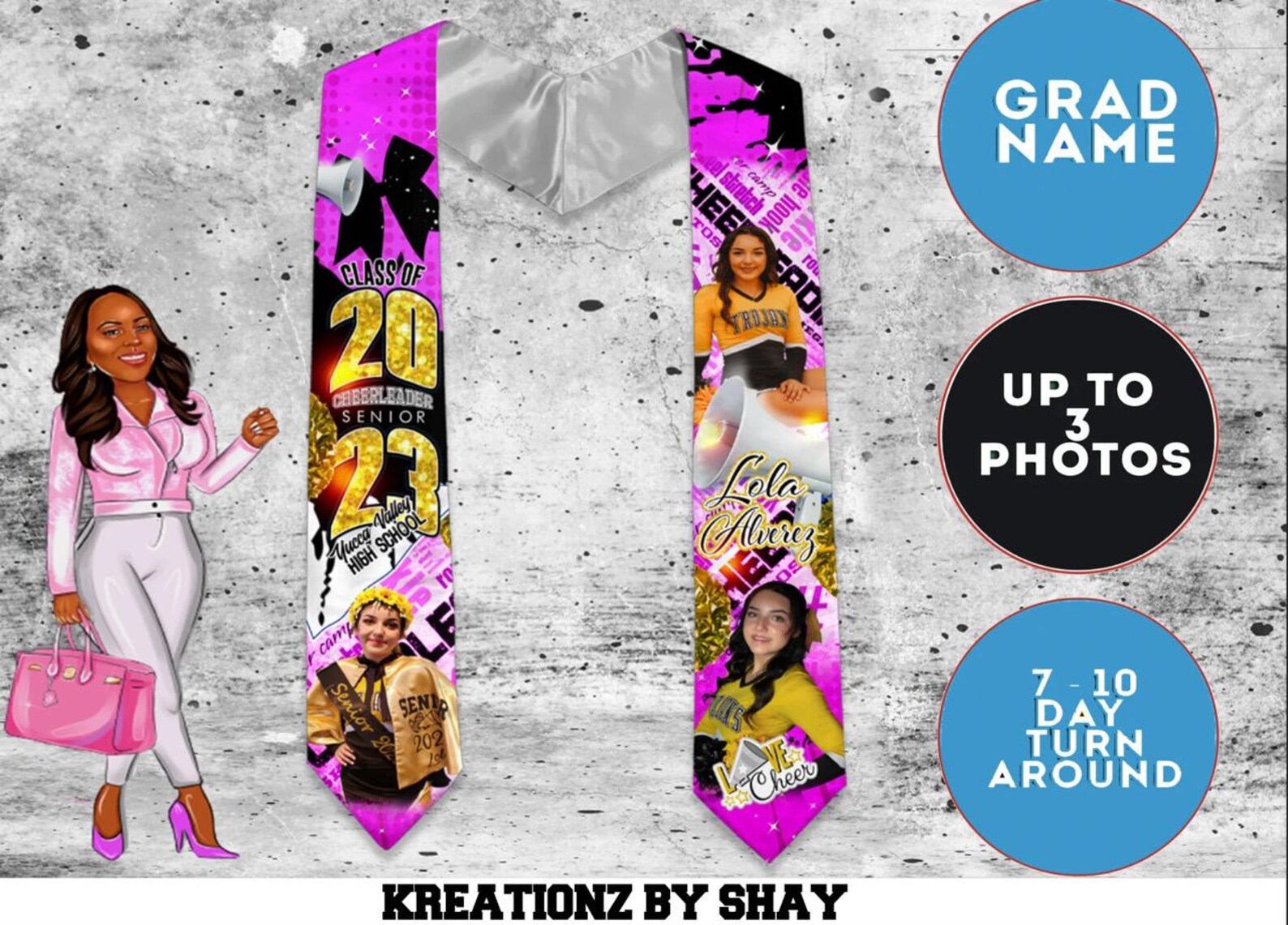 Pink Cheer Graduation Stole - Etsy