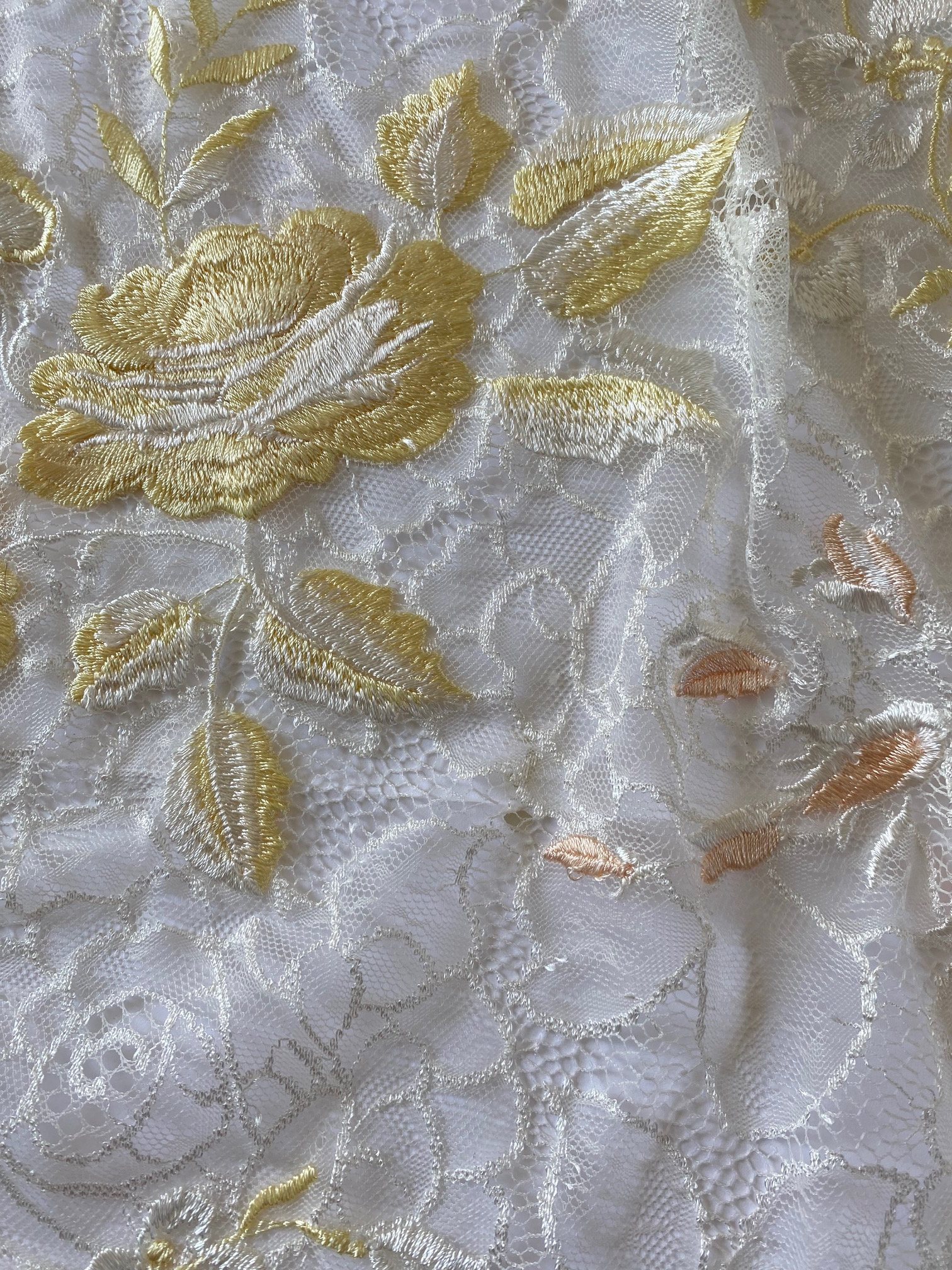 Floral Embroidered Lace Fabric Butter Yellow/peach/ivory Color - Etsy