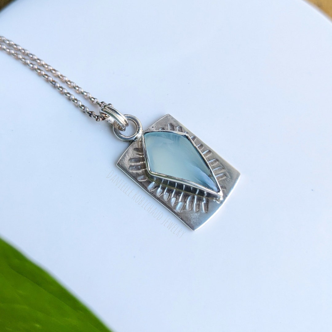 Paraiba Chalcedony Kite Shaped Necklace: Handmade Sterling Silver ...