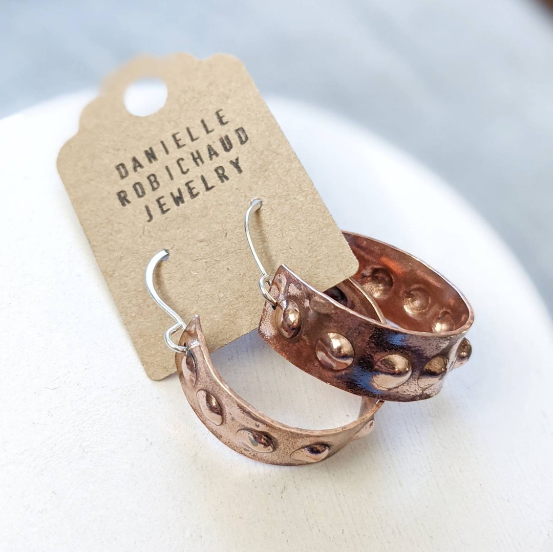 Mixed Metal Hoops, Handmade Copper Earrings, Hammered Copper Hoop ...