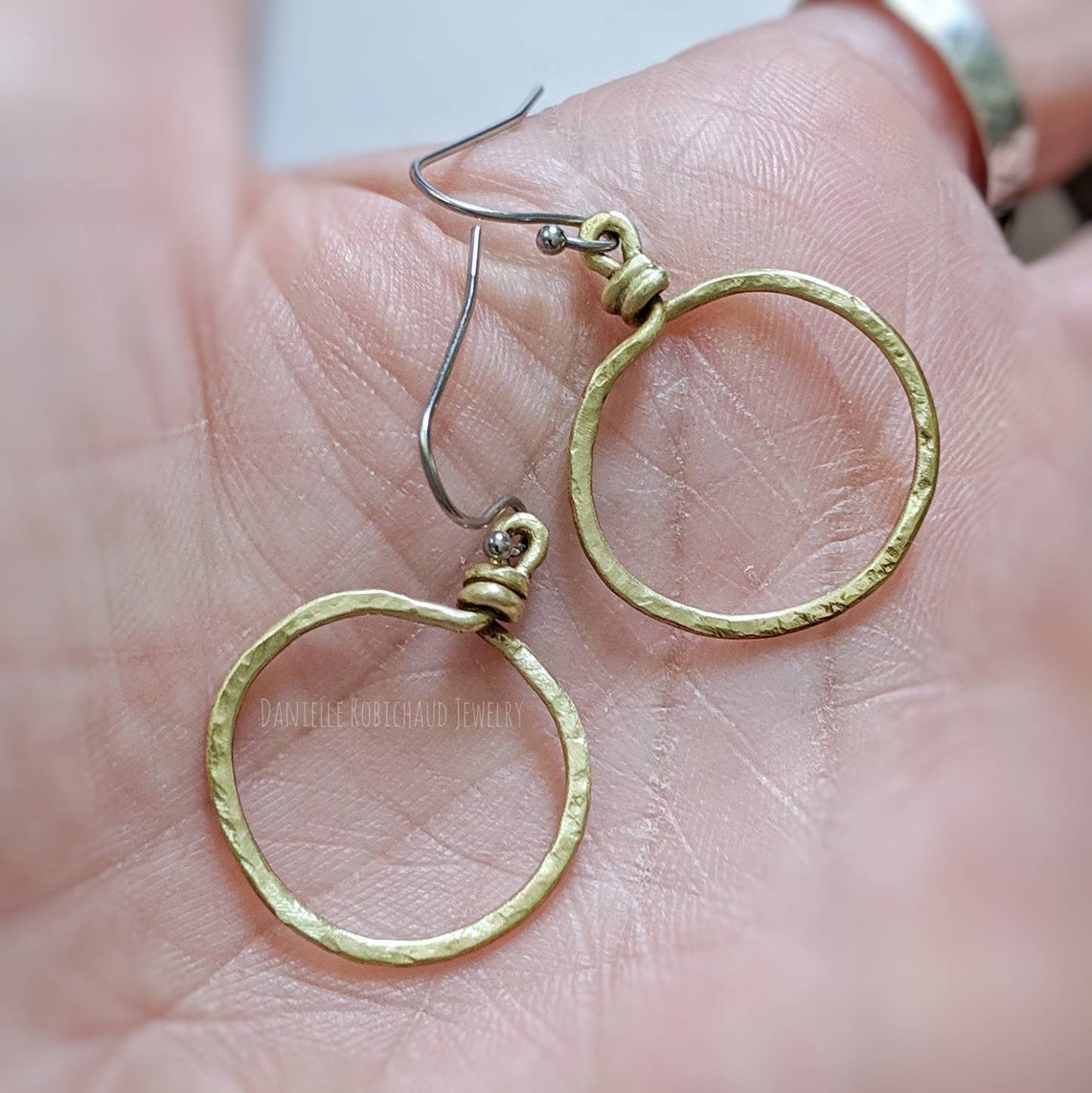 Handmade Small Brass Hoops Gold Hoops Hammered Brass Hoop | Etsy