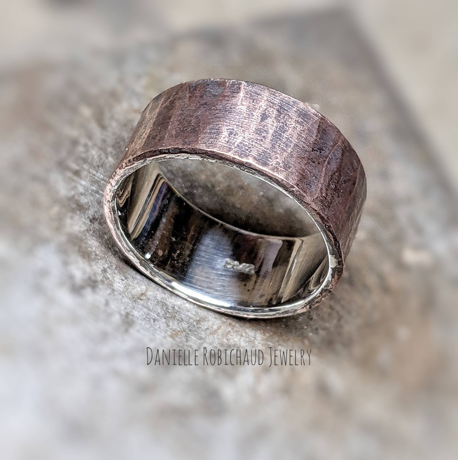 Mixed Metal Wedding Band 10mm Wide Mens Band Rustic Silver - Etsy