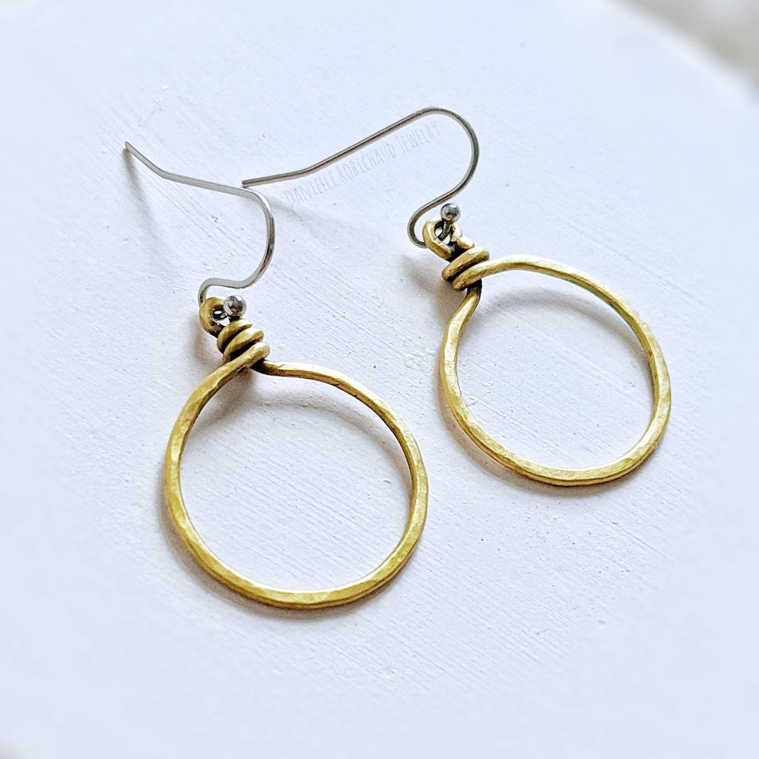 Handmade Small Brass Hoops Gold Hoops Hammered Brass Hoop - Etsy