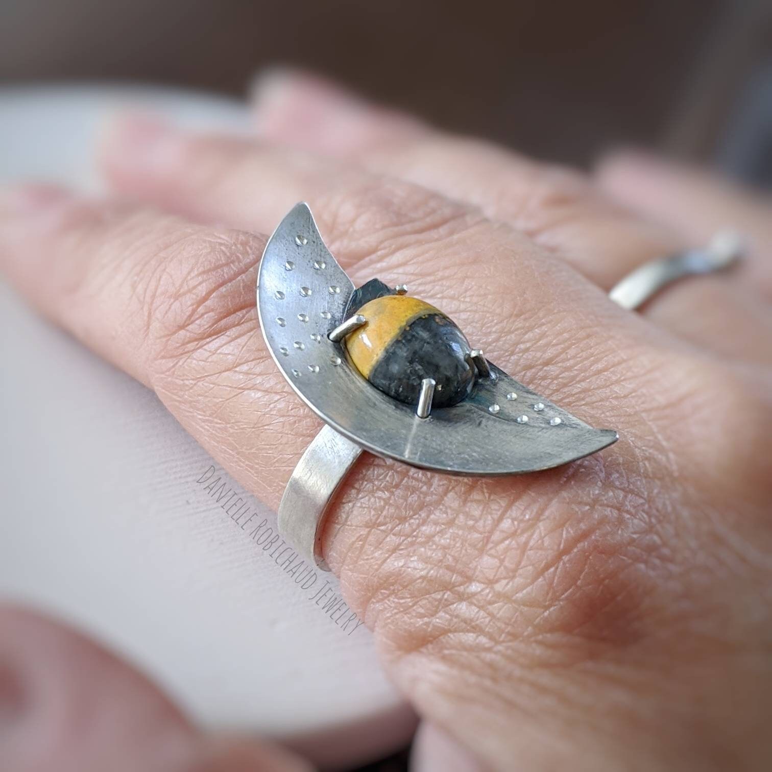 Bumblebee Jasper Ring Sterling Silver Statement Ring Large | Etsy