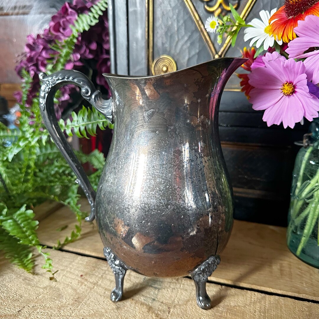 Vintage Silver Plated Water Pitcher, Ice Stopper, Shabby Chic Kitchen ...