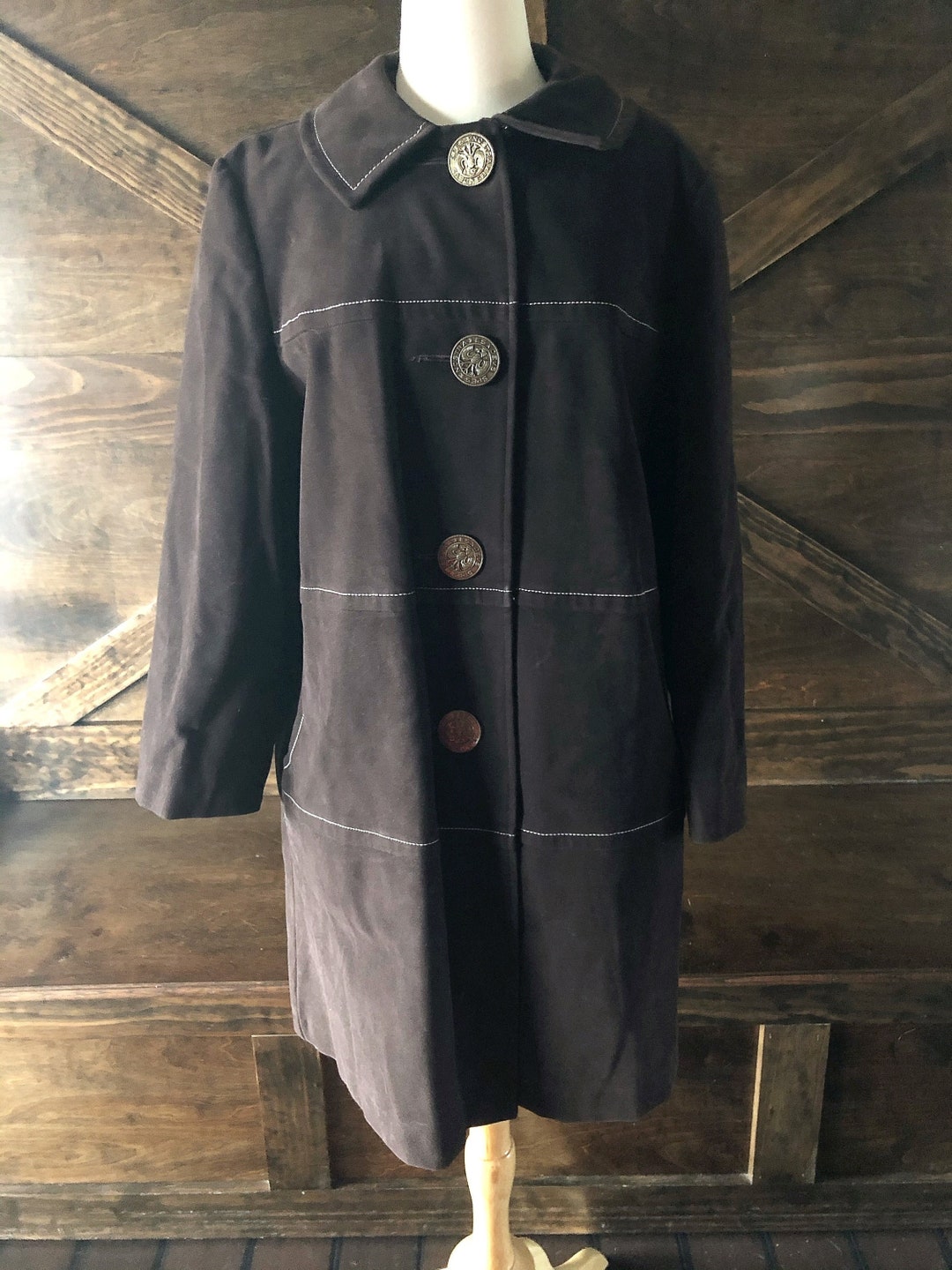 Vintage 1960s Mod Coat: Brown Faux Suede, Phoenix Buttons, Faux Fur ...