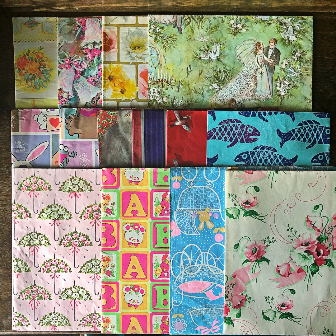 Vintage Lot of Wrapping Paper, Gift Wrap, Vintage Craft Paper, All ...