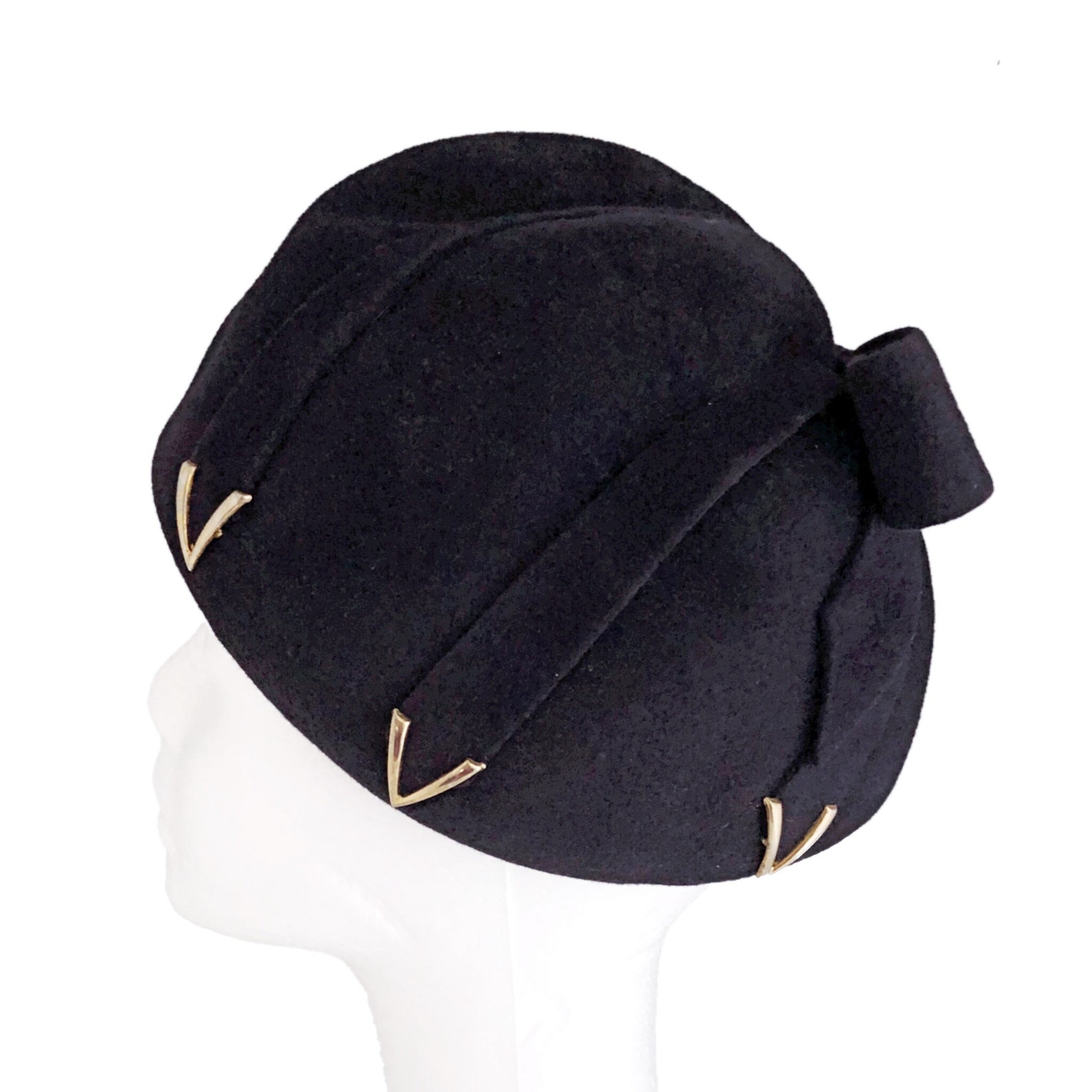 Vintage Navy Blue Cloche Hat by Bellini: Gold Accent Bow, 1960s Fashion ...
