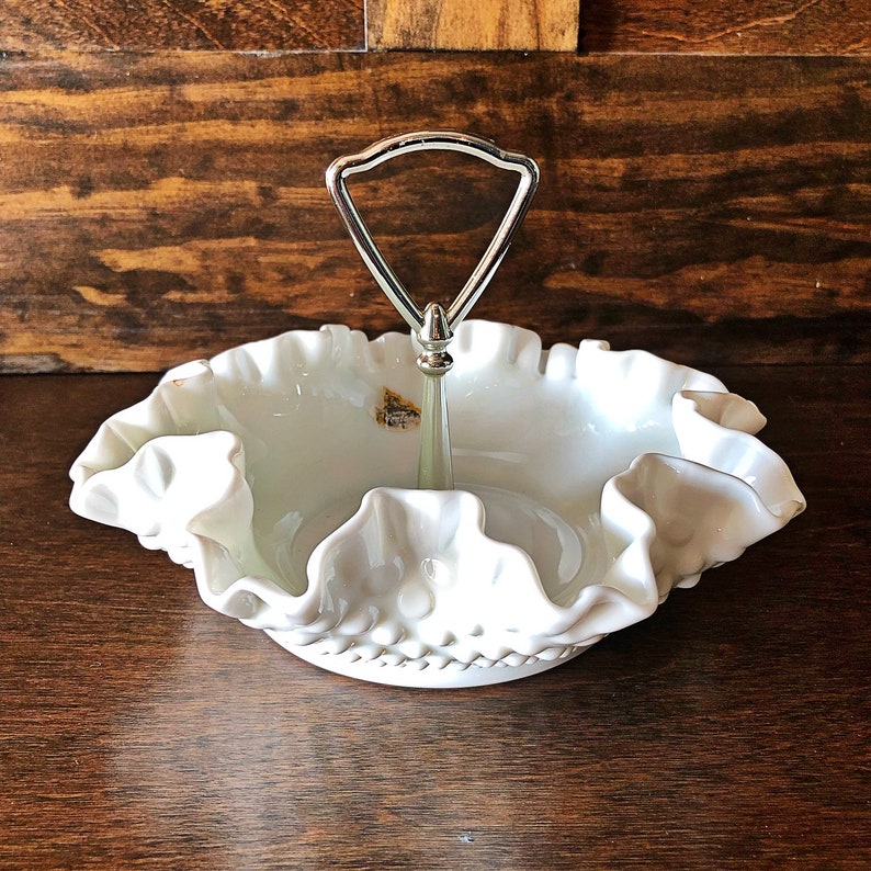 Vintage Fenton Ruffled Edge Candy Dish Set Hobnail Milk - Etsy