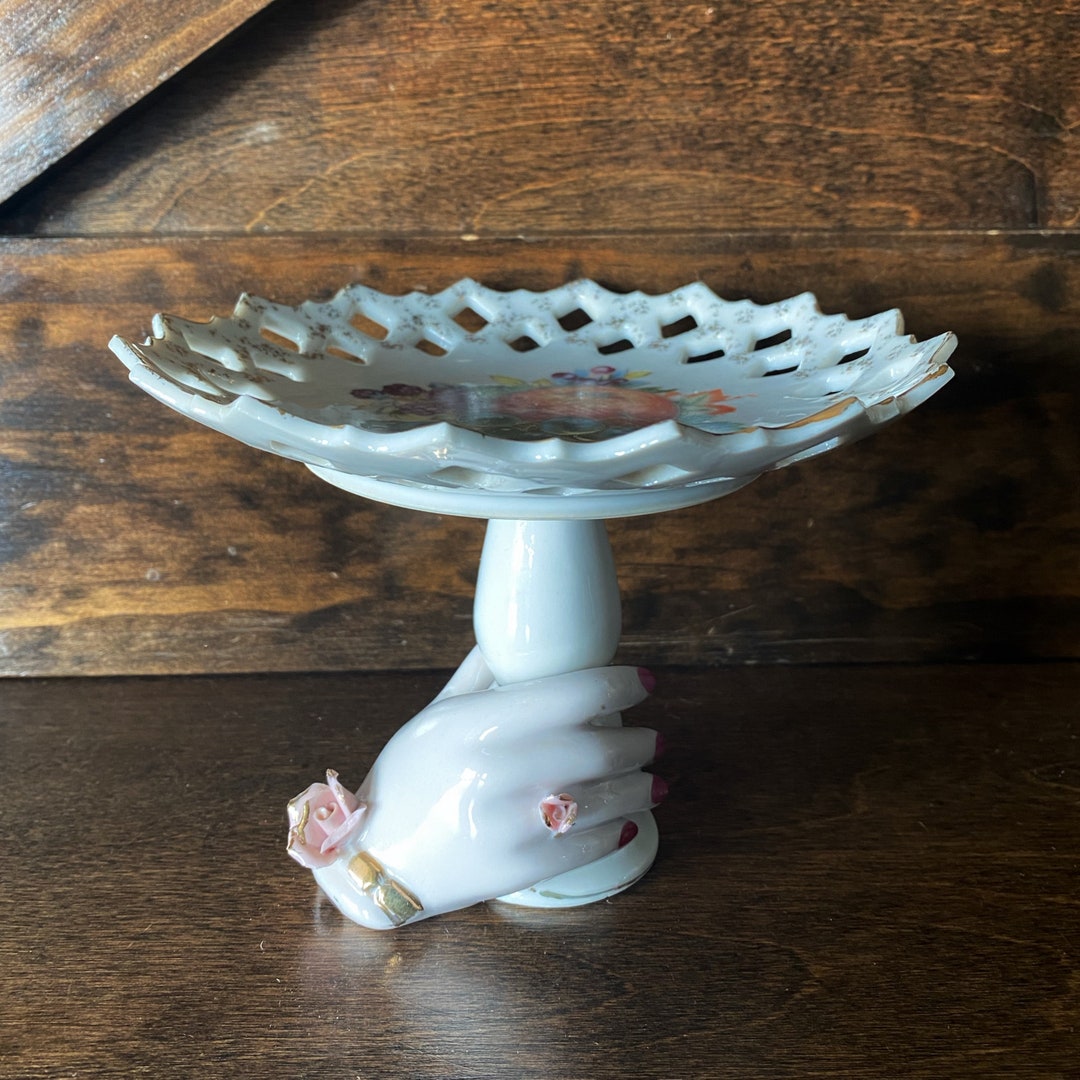 Vintage Betson Hand Vase Plate: Pedestal Fruit Dish, Gold Detail - Etsy