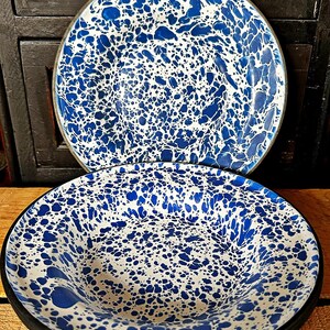 Vintage Enamel Plates, Blue Splatterware Enamel, 8", Set of 4 ...