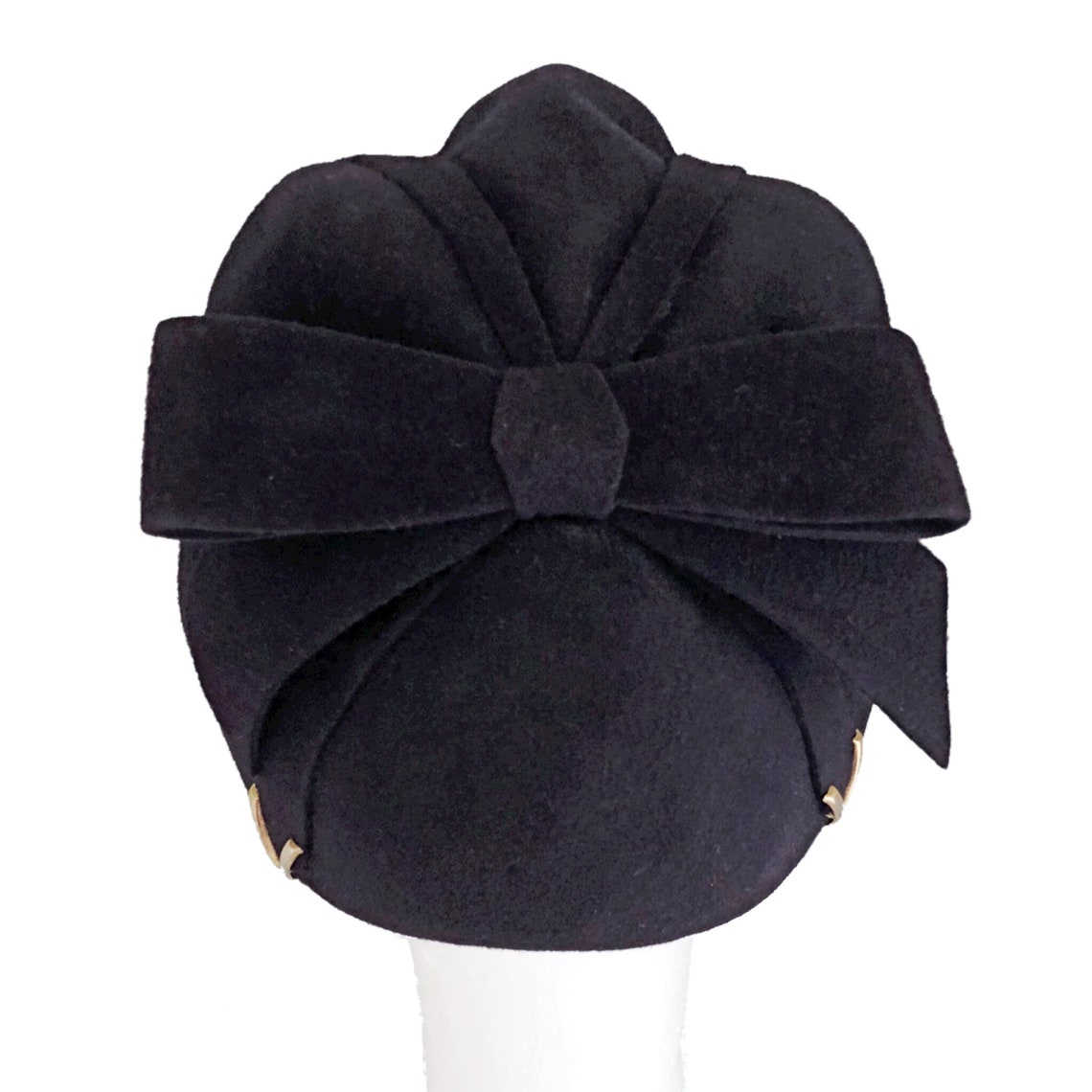 Vintage Navy Blue Cloche Hat by Bellini: Gold Accent Bow, 1960s Fashion ...