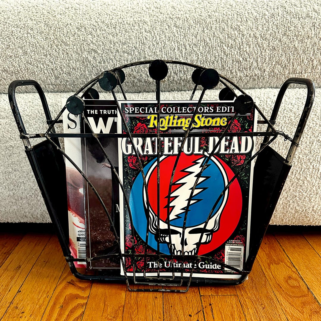 Vintage Art Deco Magazine Rack, Metal Newspaper Rack, Vintage ...