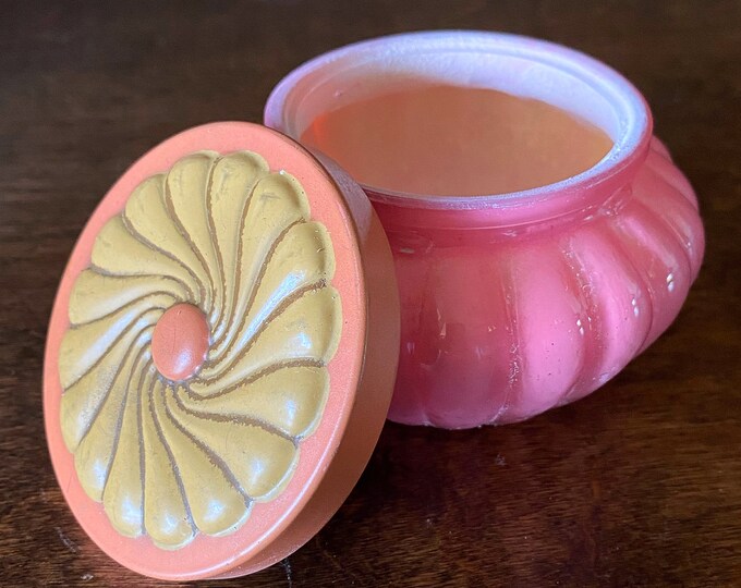Vintage Powder Jar, Pink Glass Base, Metal Top, Vanity Decor, Shabby ...