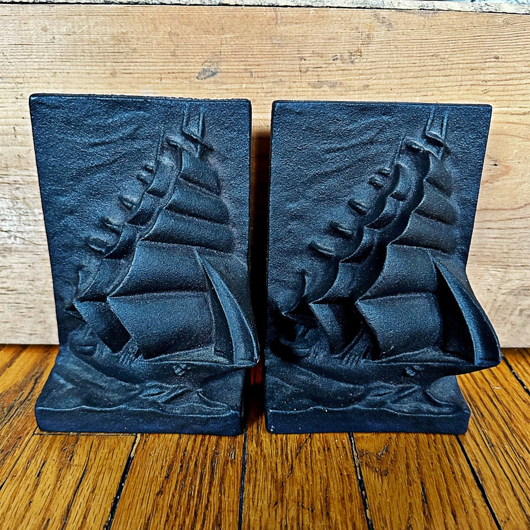 Vintage Cast Iron Ship Bookends, Doorstoppers, Nautical Decor, Boat ...