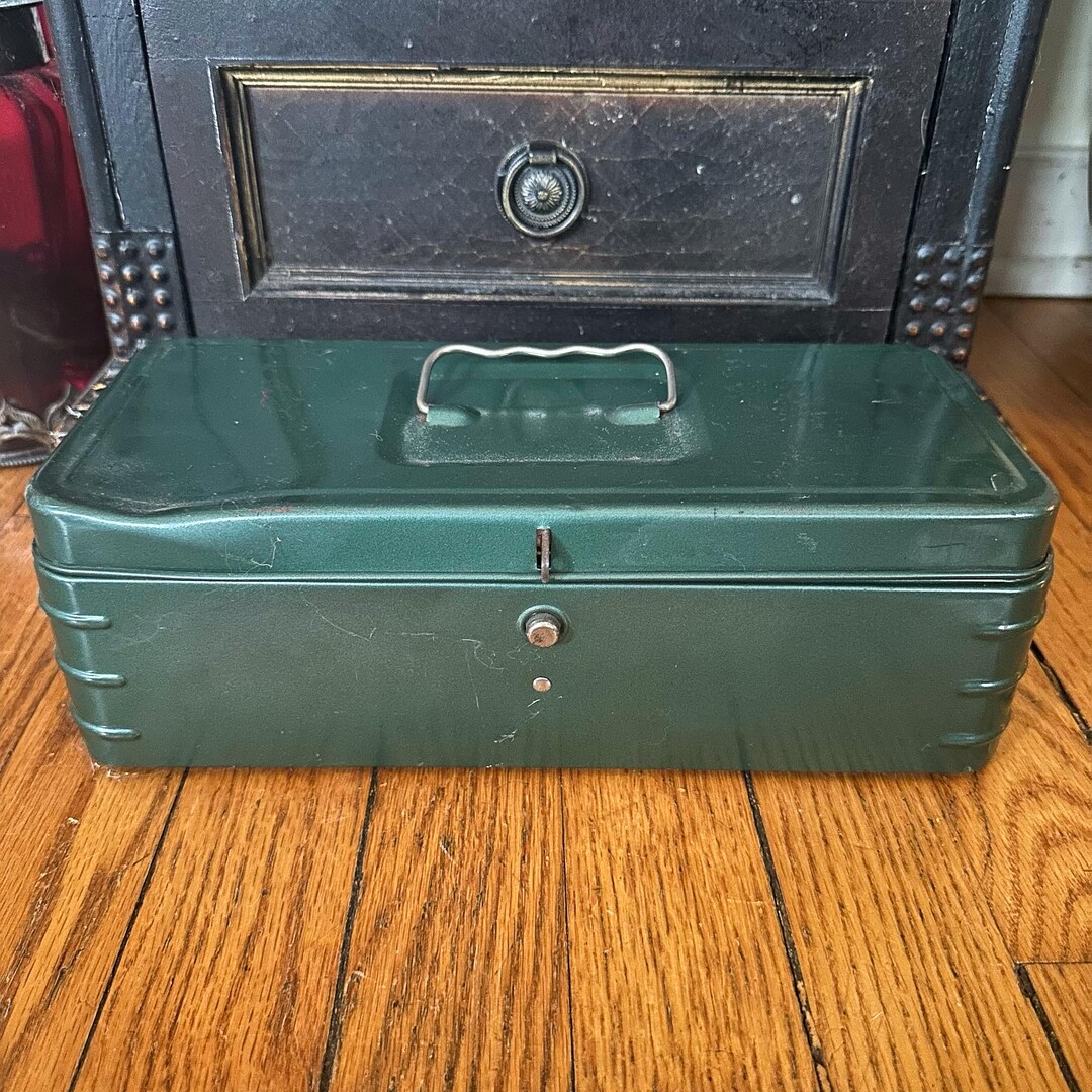 Vintage Metal Box, Green Metal Toolbox, Small Industrial Storage ...