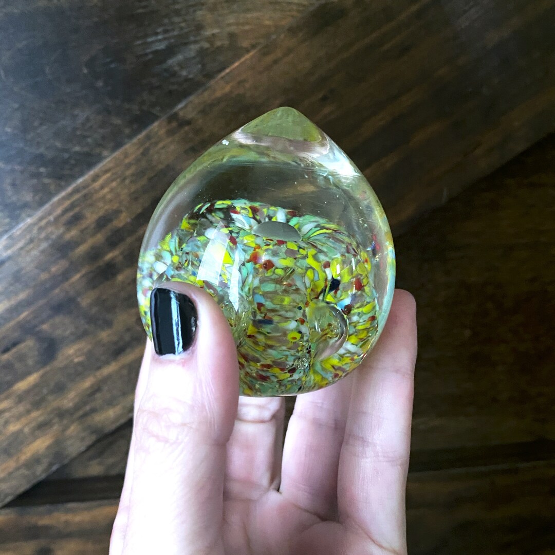 Vintage Glass Paperweight, Multicolored, Teardrop Shape, Vintage ...