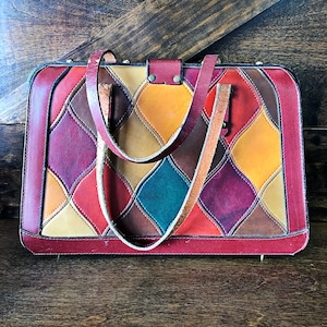 Vintage Leather Handbag, Purse, Multi Color Leather, Large Boho Purse ...