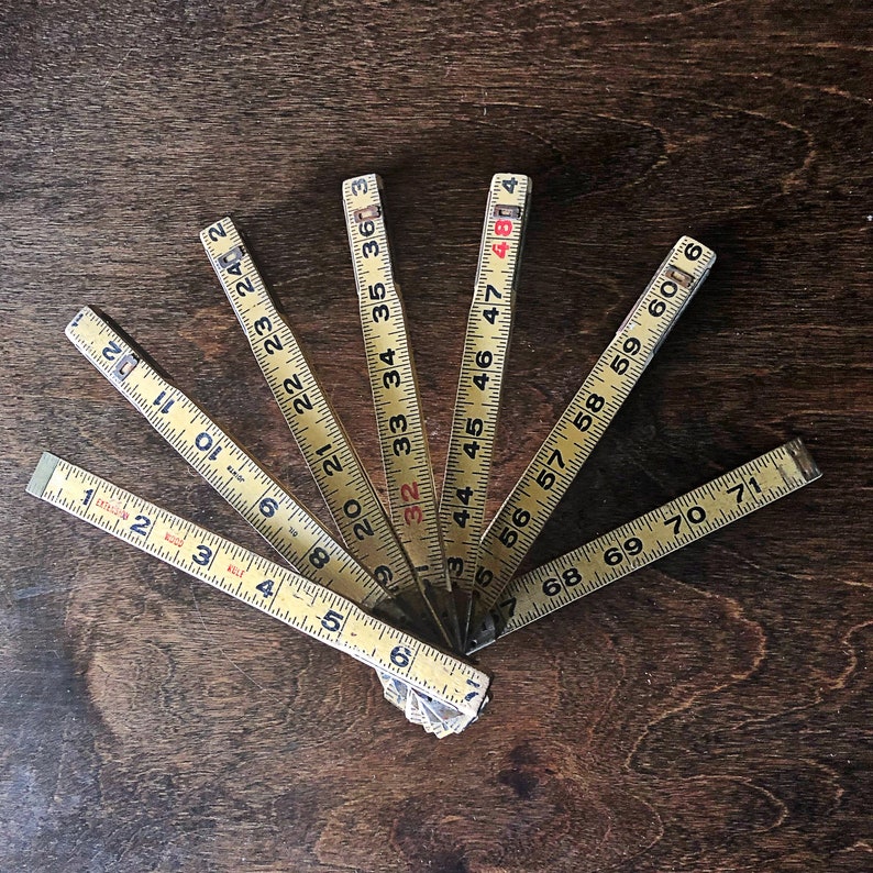 Vintage Folding Ruler Yellow Extension Wood Ruler Brass - Etsy
