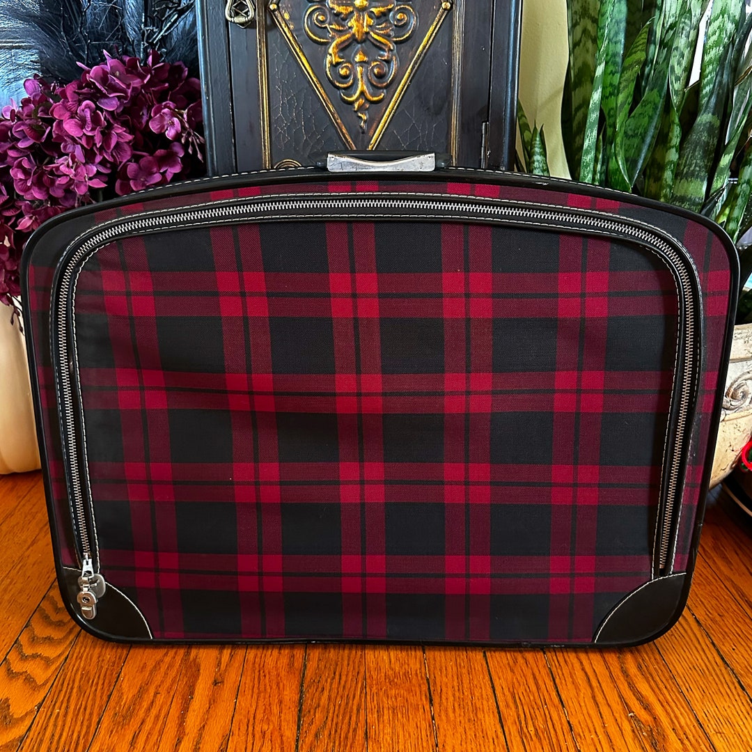 Vintage Plaid Suitcase, Red Tartan Plaid Luggage, 1960's, Vintage ...