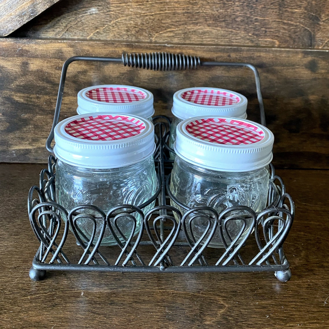 Vintage Condiment Caddy and Glass Jars, Summer Picnic Set, Vintage ...