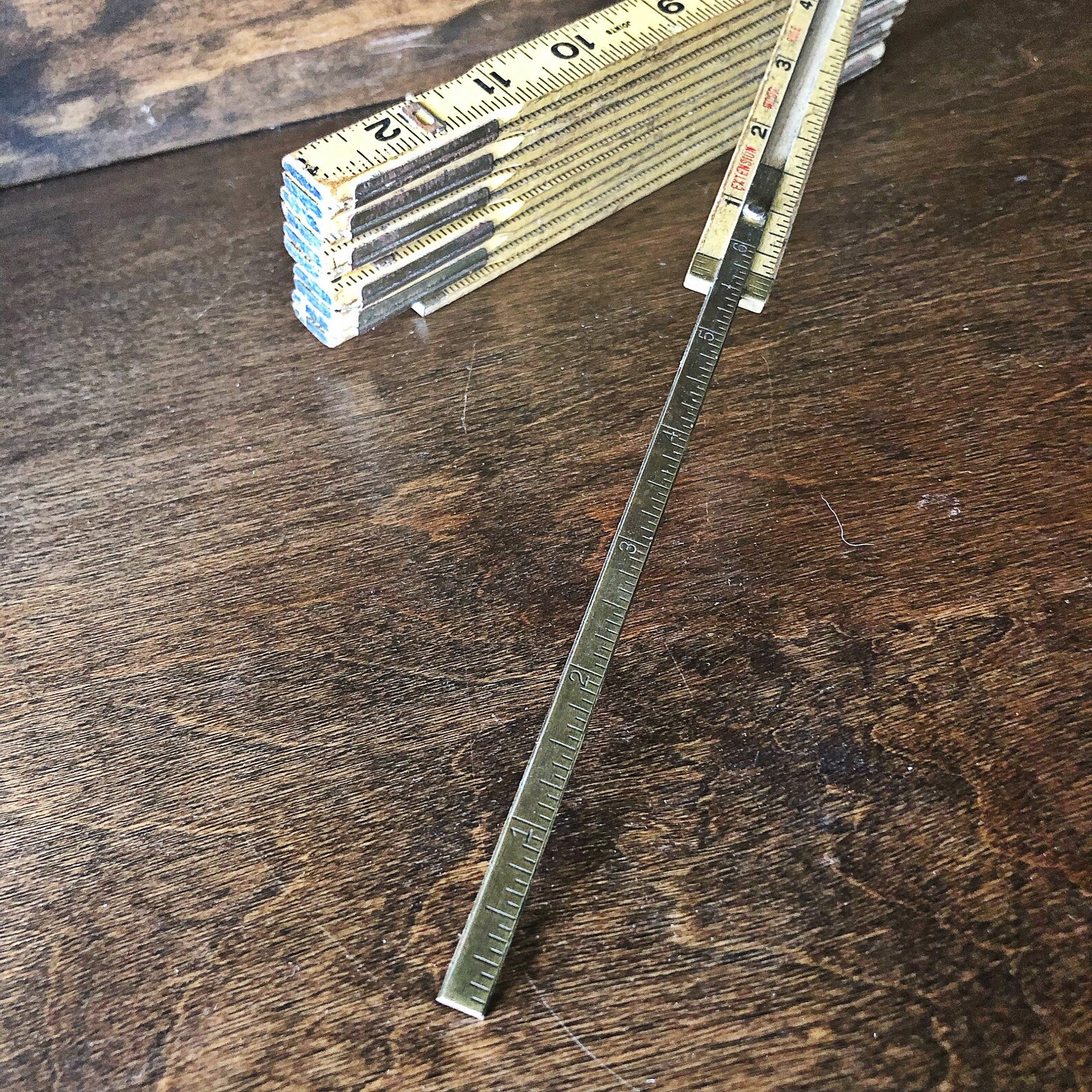 Vintage Folding Ruler Yellow Extension Wood Ruler Brass | Etsy