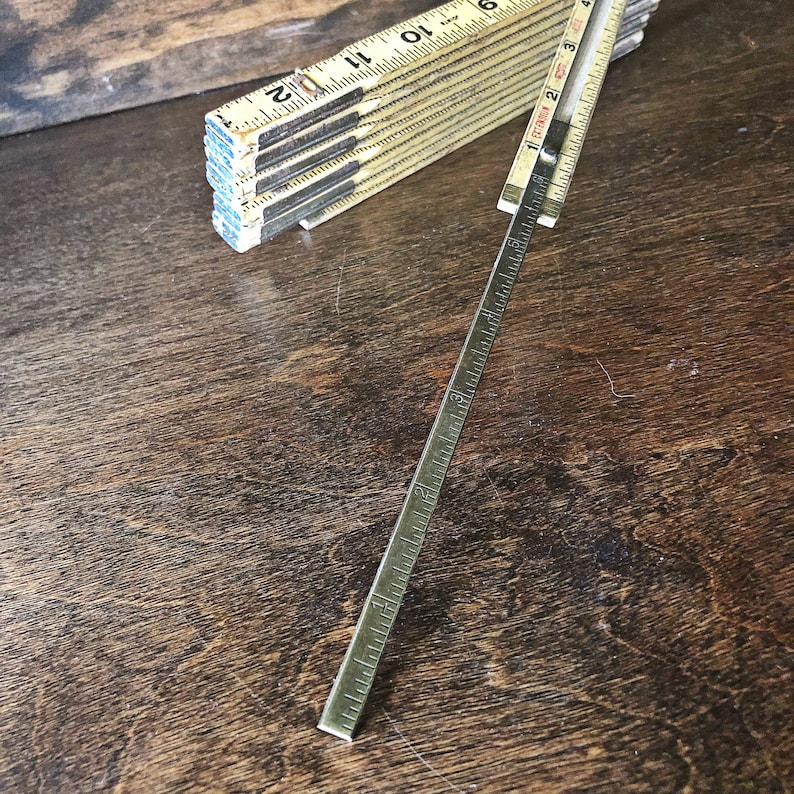 Vintage Folding Ruler Yellow Extension Wood Ruler Brass - Etsy