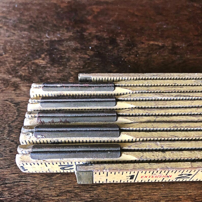 Vintage Folding Ruler Yellow Extension Wood Ruler Brass | Etsy