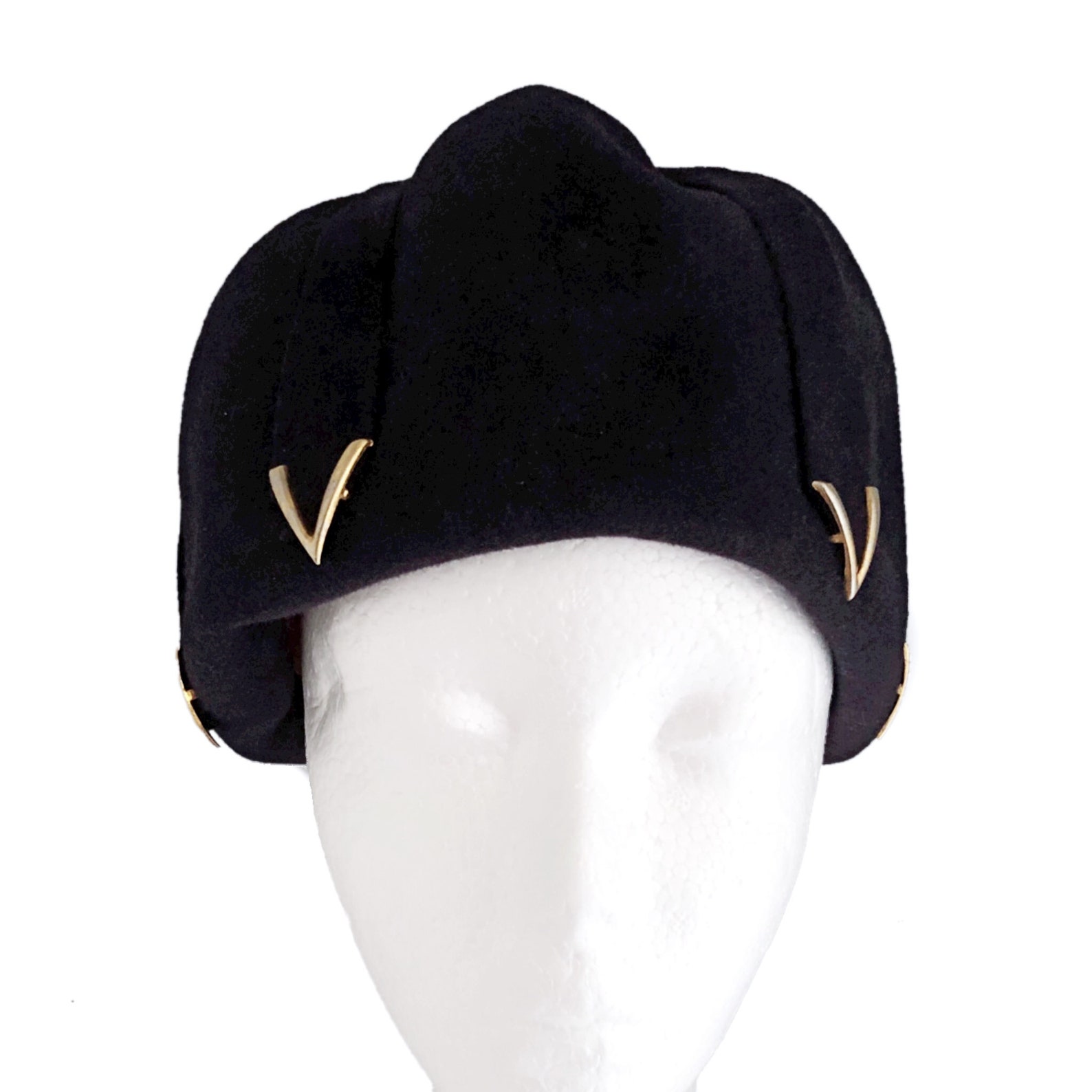 Vintage Navy Blue Cloche Hat by Bellini: Gold Accent Bow, 1960s Fashion ...