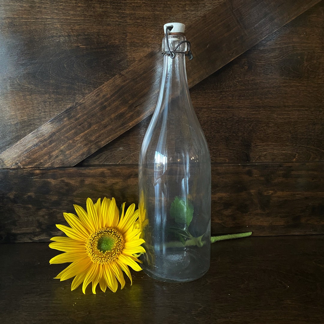 Antique Glass Bottle With Porcelain Top and Metal Bail, Hutter Stopper ...
