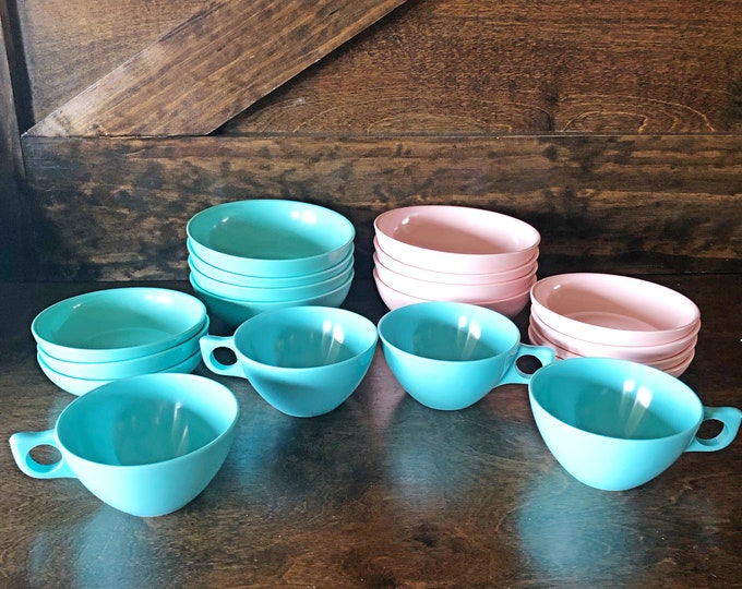 Vintage Melmac Pink and Blue Dish and Cup Set, 19 Piece Set, 1950's ...