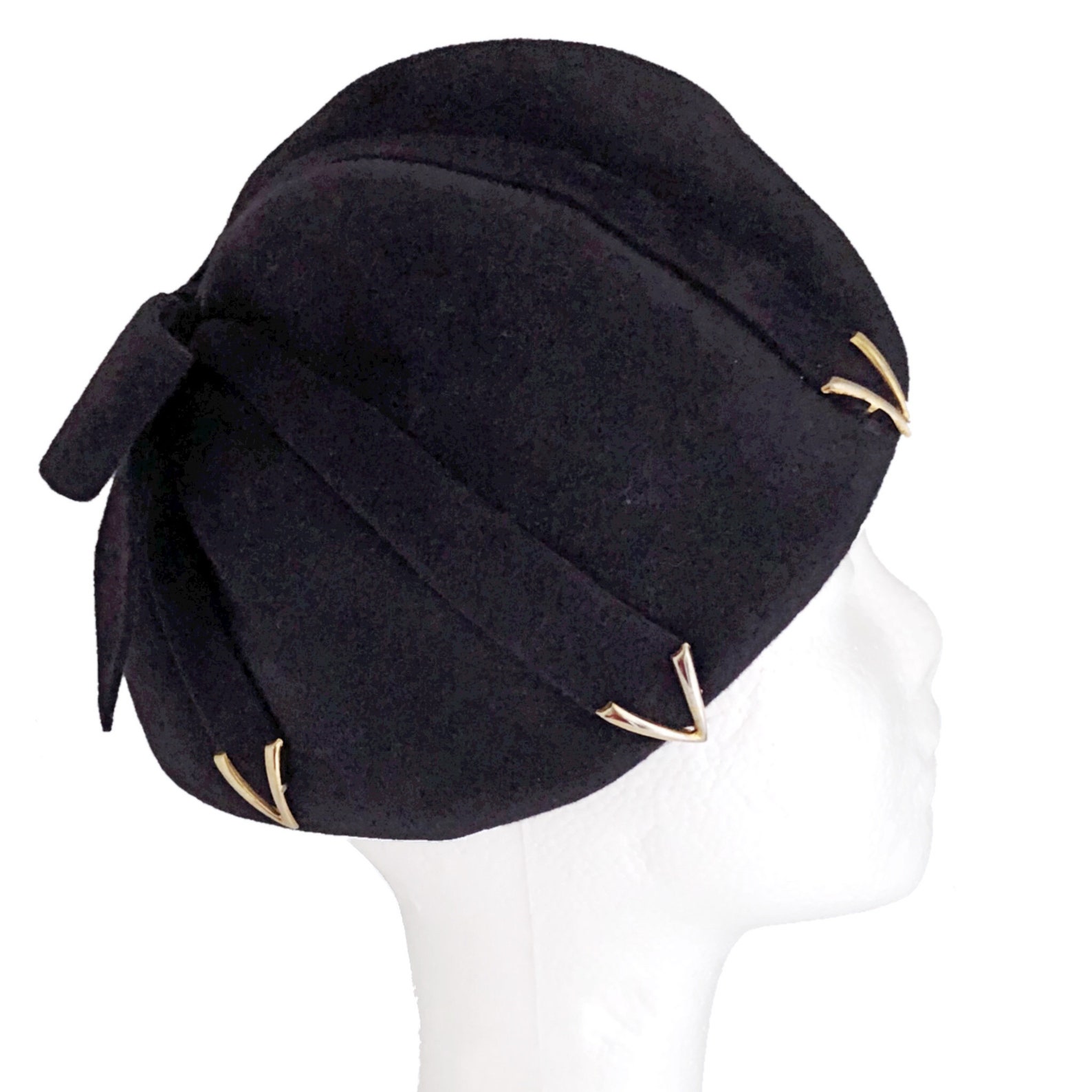 Vintage Navy Blue Cloche Hat by Bellini: Gold Accent Bow, 1960s Fashion ...