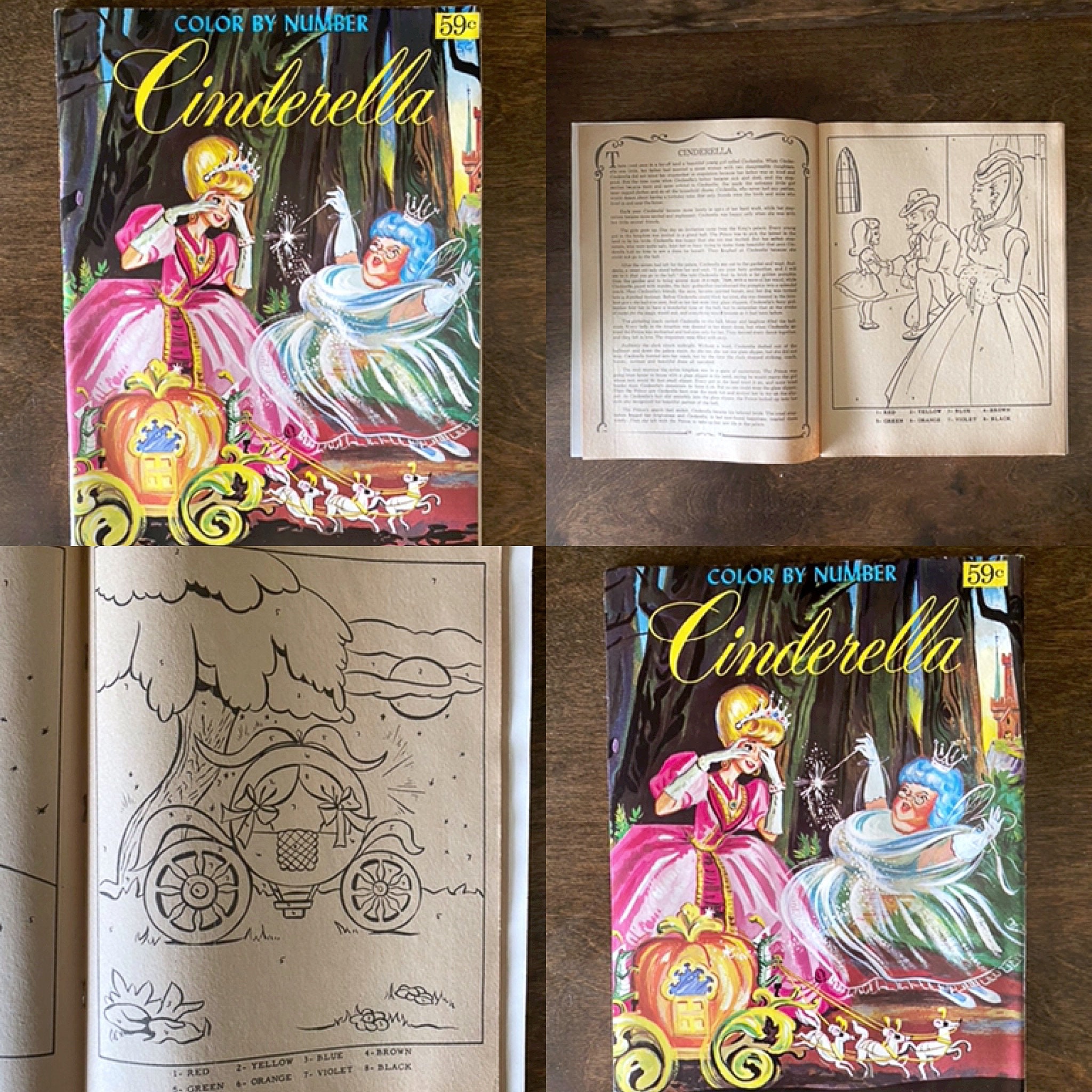 Vintage coloring book lot Cinderella Snow White and | Etsy