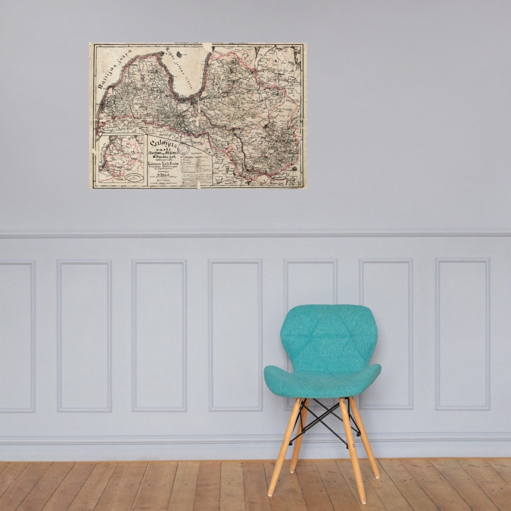 Latvia Old Map Poster Riga Poster Latvia Print Wall Decor Home Decor ...