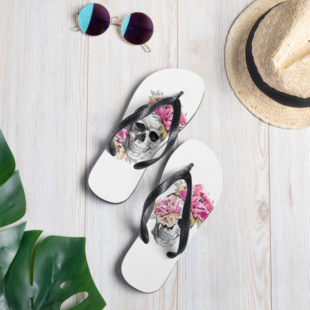 Skull Flip-flops Roses and Skulls Flip Flops Skulls Print Flip-flops ...