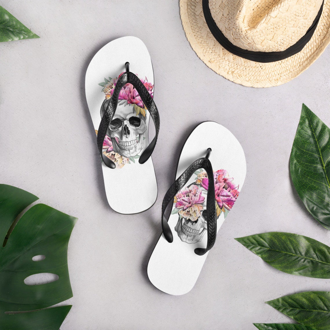 Skull Flip-flops Roses and Skulls Flip Flops Skulls Print Flip-flops ...