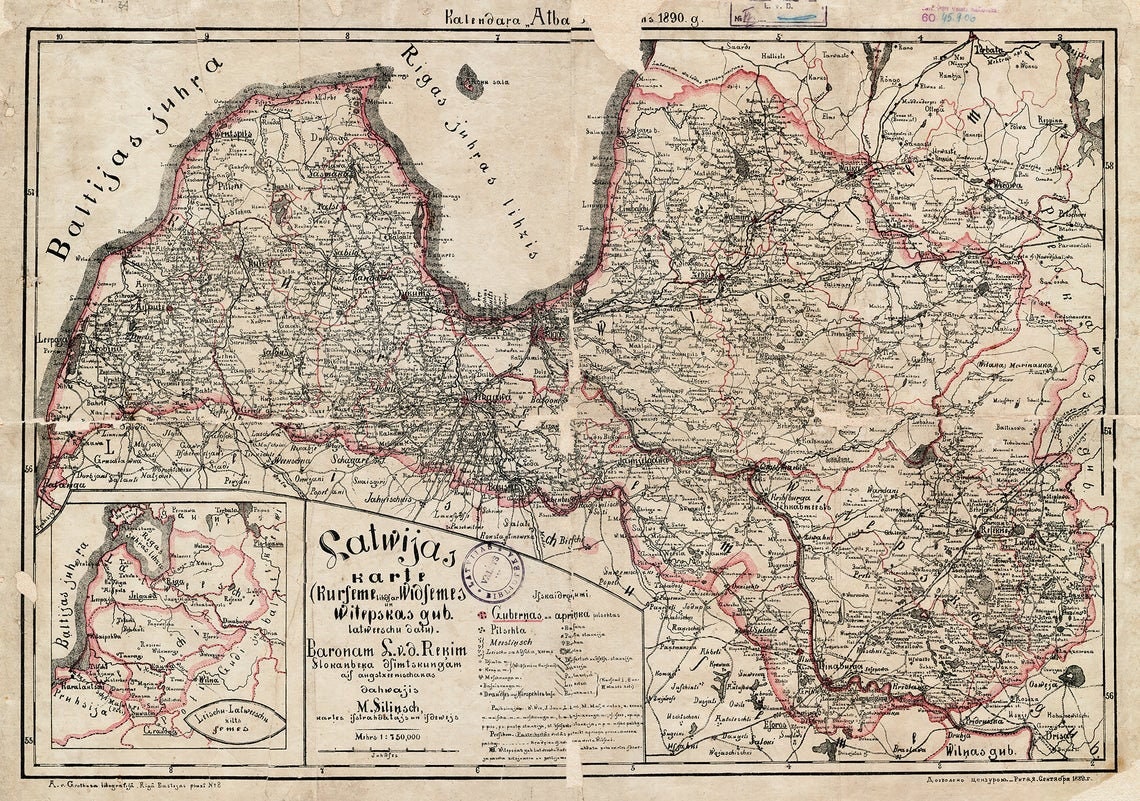 Latvia Old Map Poster Riga Poster Latvia Print Wall Decor Home Decor ...