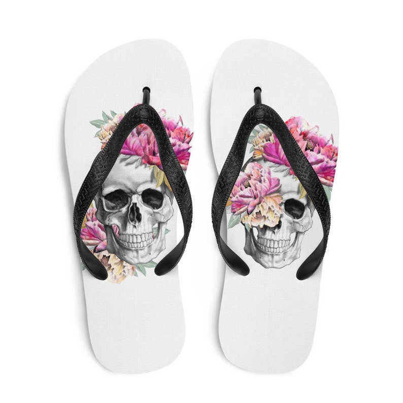 Skull Flip-flops Roses and Skulls Flip Flops Skulls Print Flip-flops ...