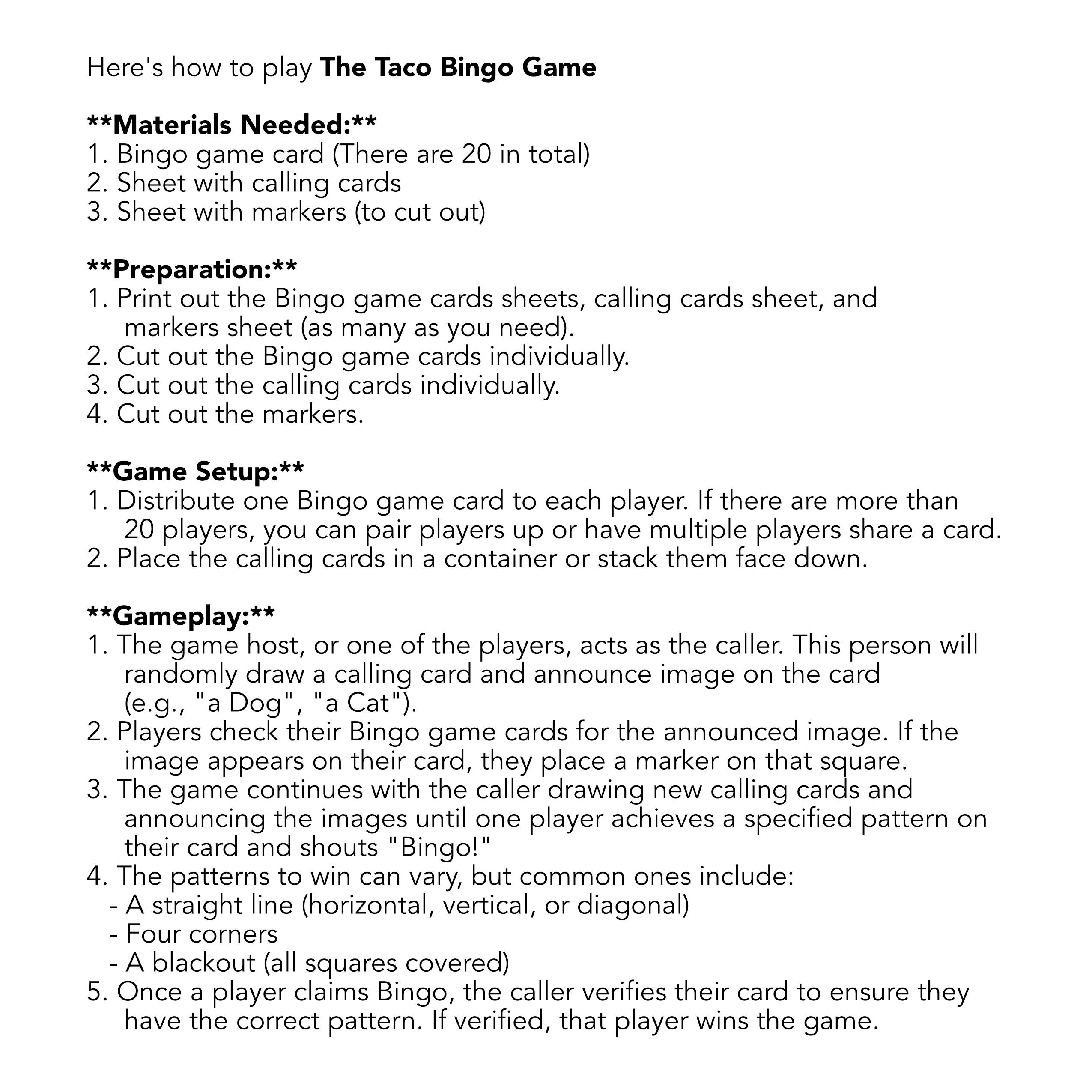 The Taco Bingo Game - Printable - Etsy