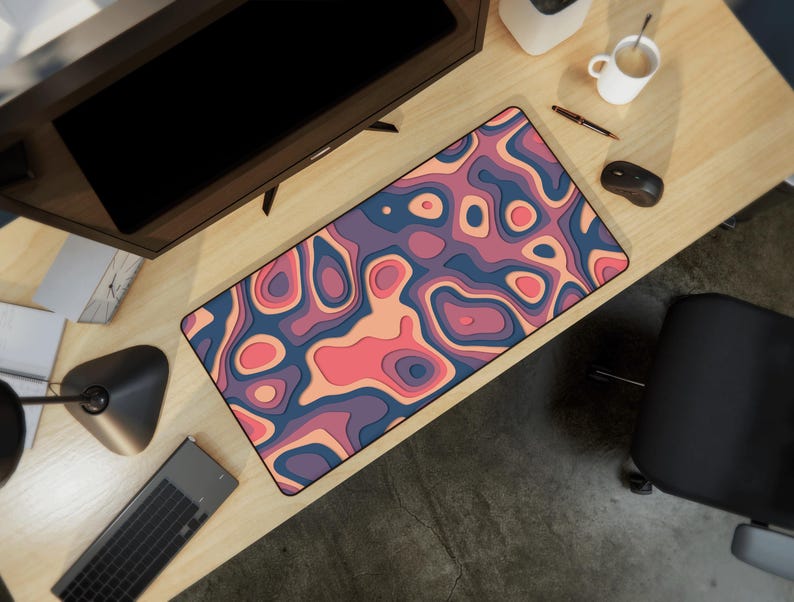 Abstract Fluid Depth Effect Mouse Pad, Multicolor Pink/purple, Non-slip ...