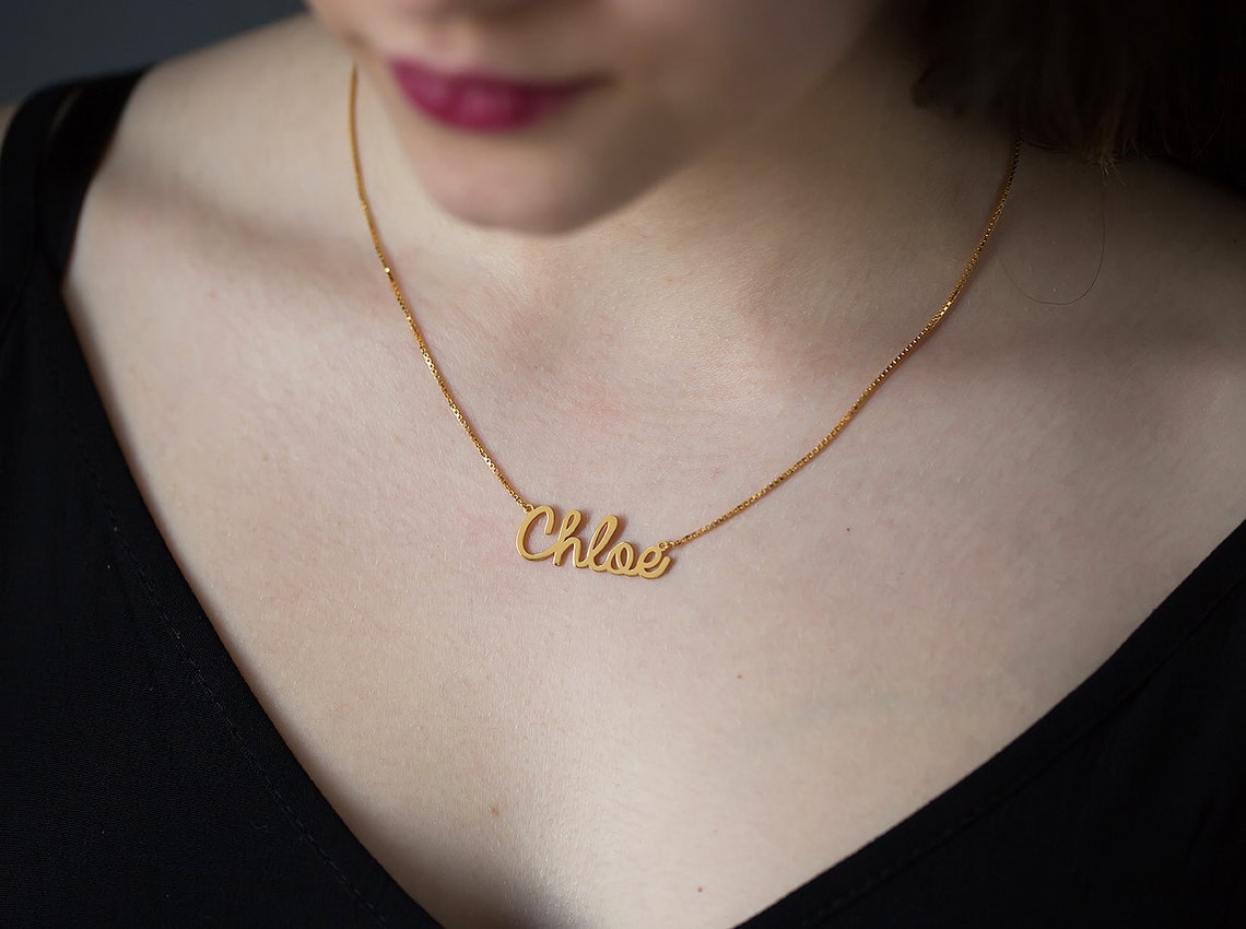 14K Solid Gold Name Necklace Gold Name Plate Gold Name - Etsy