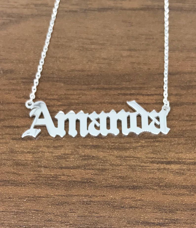 Amanda Old English Name Necklace Silver - Etsy