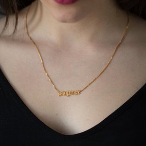 14K Solid Gold English Name Necklace Gold Name Necklace Old English ...