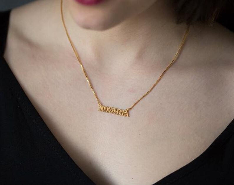 14K Solid Gold English Name Necklace Gold Name Necklace | Etsy