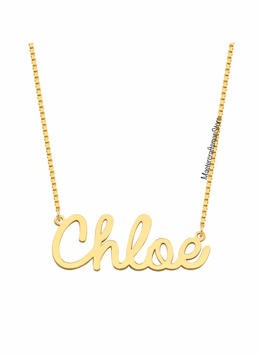 14k Yellow Gold Plated Name Necklace - Chloe Name Necklace - Valentine ...