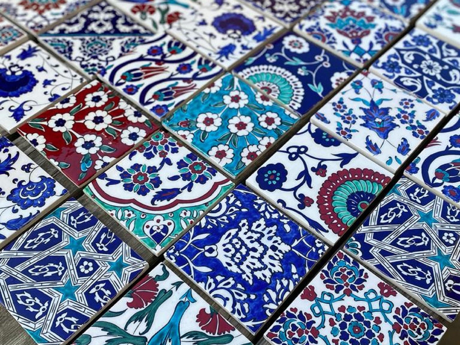 İznik Tile | 10 Pcs İznik Tiles | 10*10cm Handpainted | İznik Plate ...