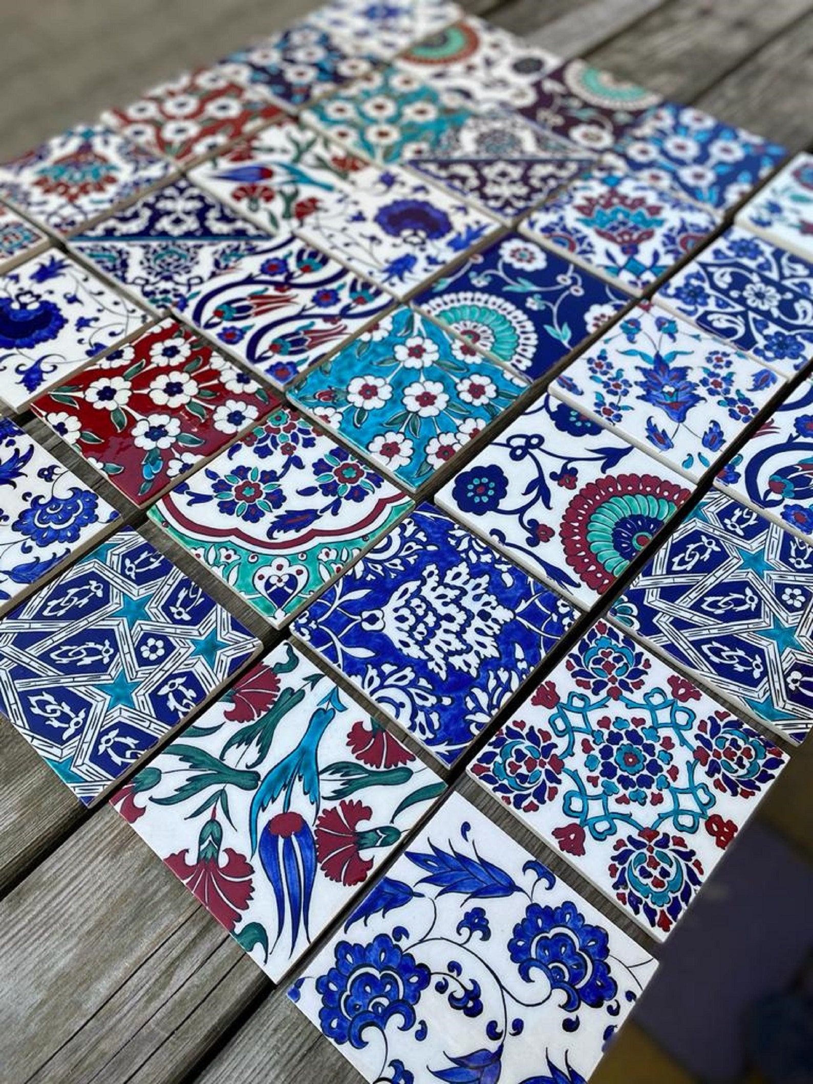 İznik Tile | 10 Pcs İznik Tiles | 10*10cm Handpainted | İznik Plate ...