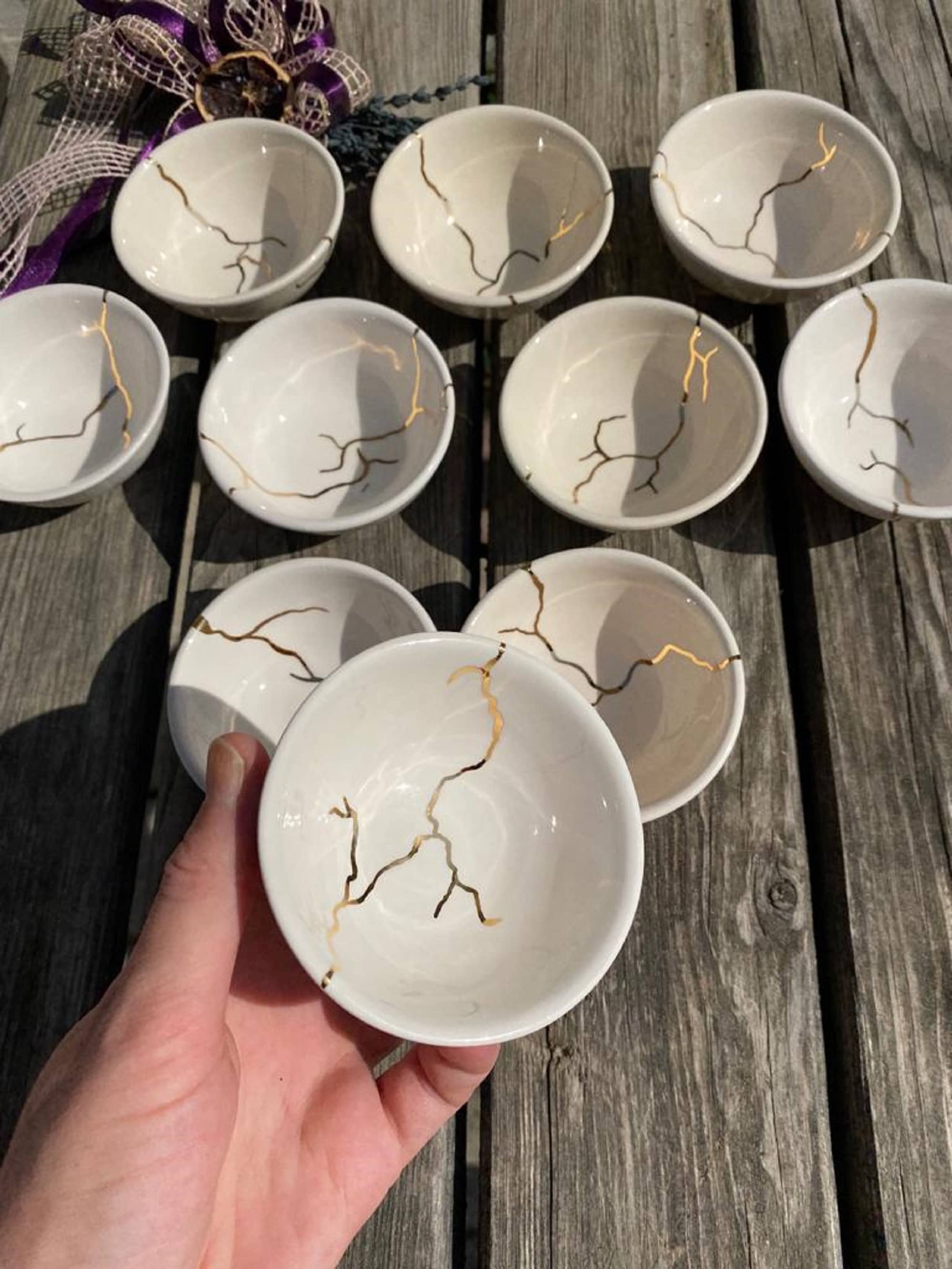 Kintsugi Bowl Set: 24K Gold Ceramic Bowls, Iznik Tile (8cm) - Etsy